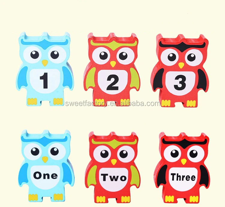 Wood Building Blocks Bricks Set Of Cute Owl With Numbers,Sustainable ...