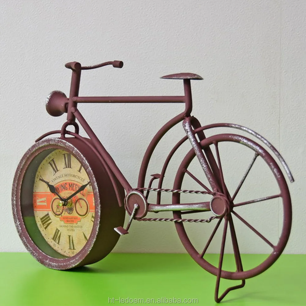 American Country Style Wrought Iron Bicycle Shaped Wall Clock