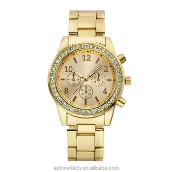 24k Gold Wrist Watches Branded Quartz Watch Custom Logo Stainless Steel ...