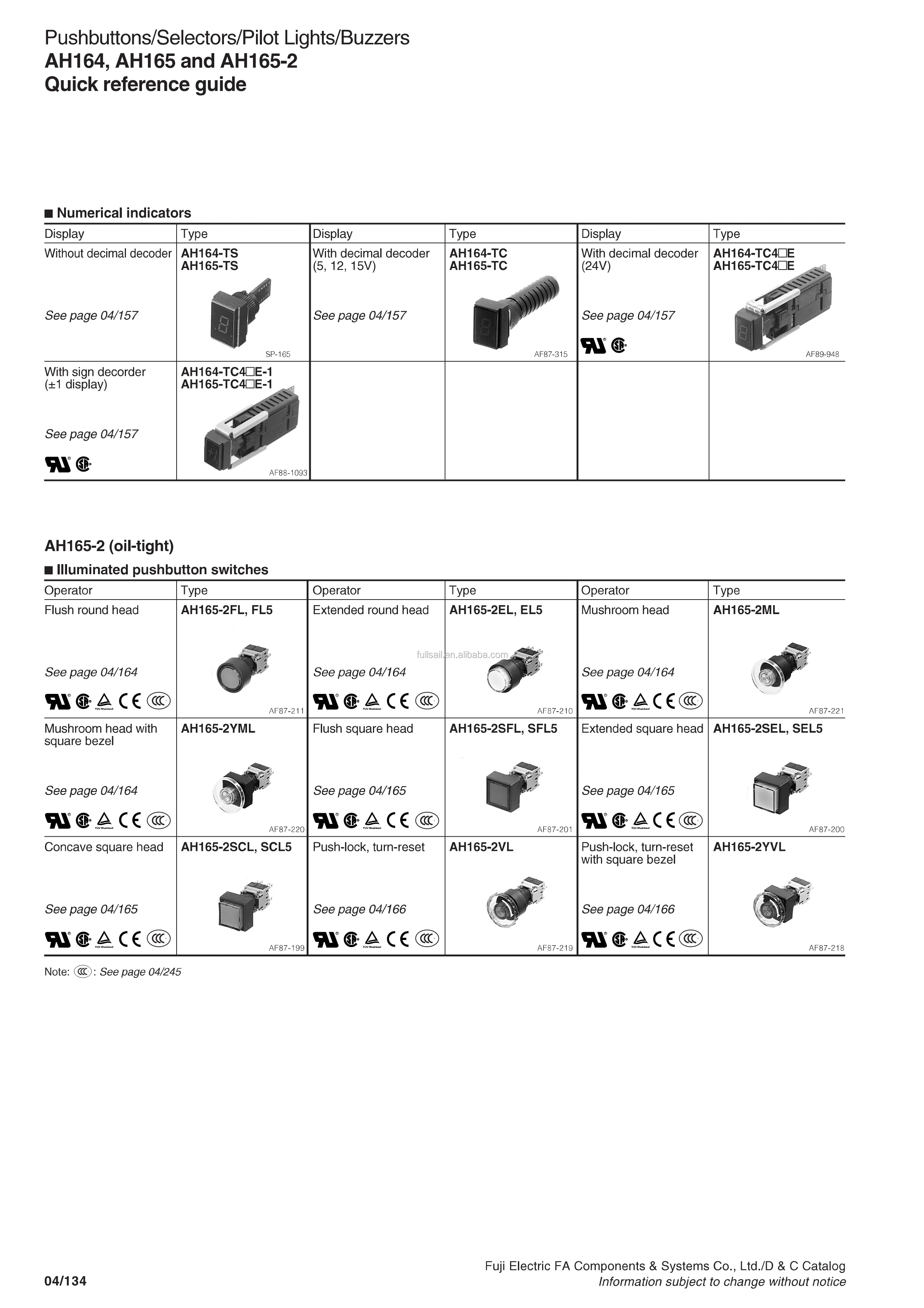 Emergency Stop Pushbuttons Ah165-2vr11 Fuji Electric Fa - Buy Ah165-2vr11 Mushroom Head ...