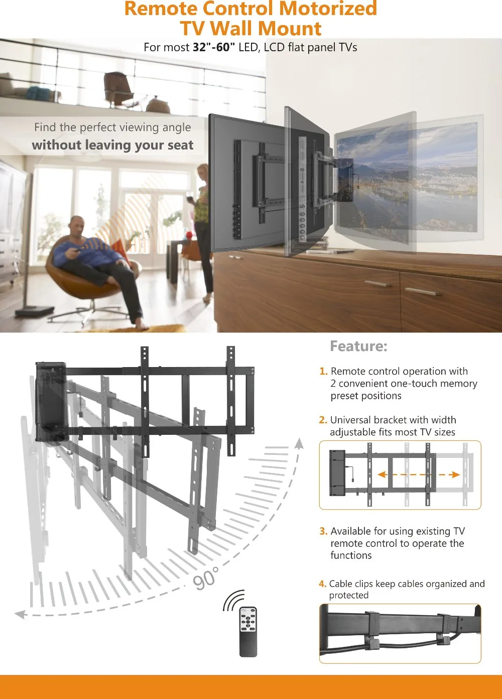 3 Times Approved Remote Control Motorized Tv Wall Mount - Buy Wall ...