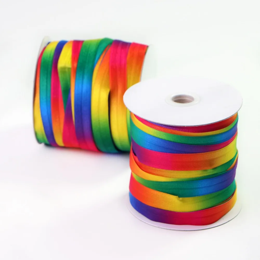 Custom Printed Foldover Stretch Elastic Rainbow Ribbon