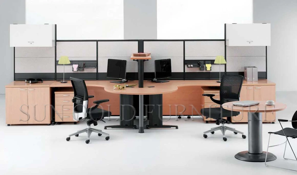 Modern 2 Seats Double Sided Office Desk With High Partition Wall (sz ...