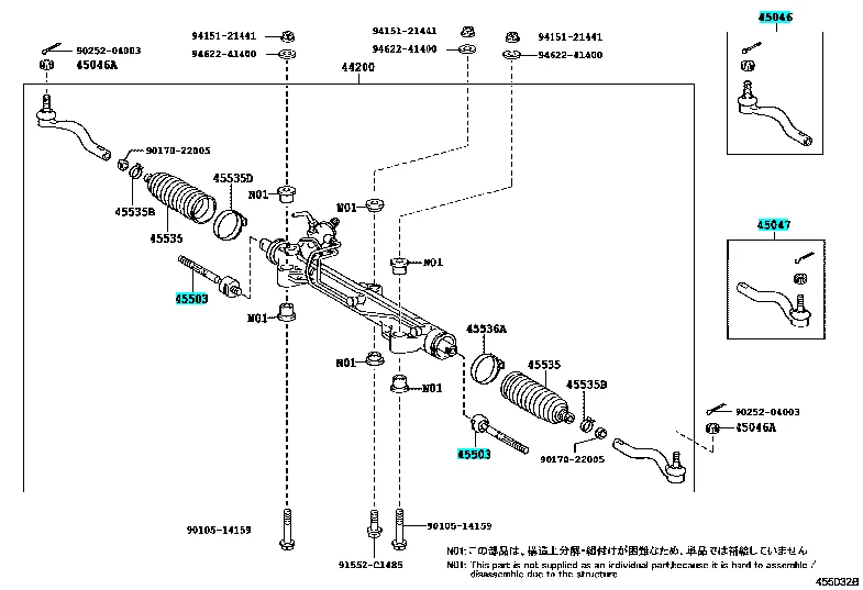 SRT120 45503-60030 Inner Tie Rod End for Lexus LX570 Steering Rack