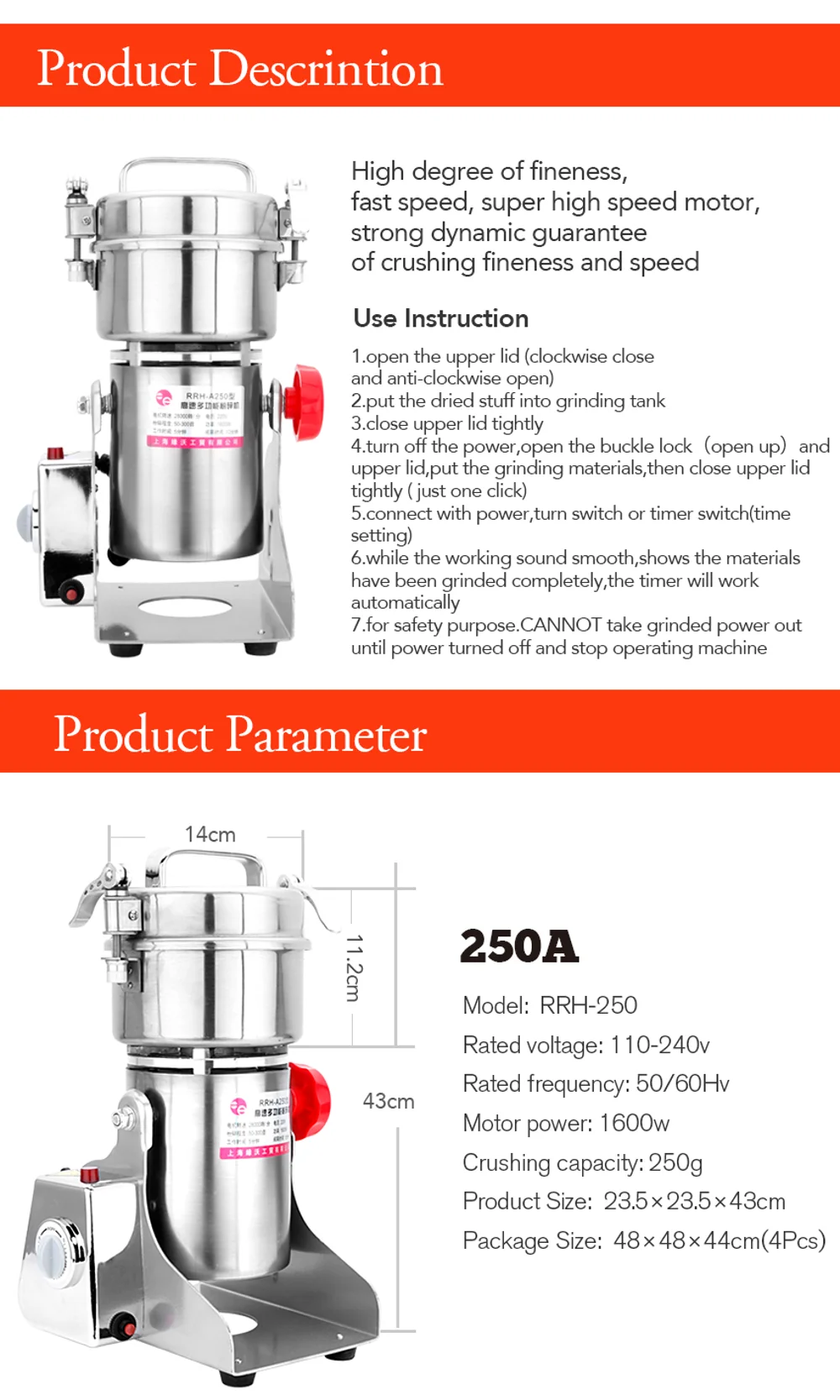 250g Chinese Industrial Herb Grinder Machine for Home Use - Efficient ...