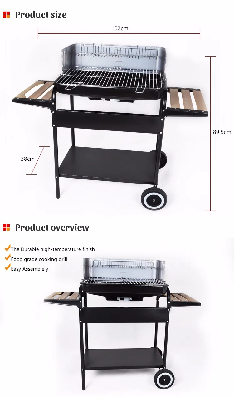 Adjustable Cooking Grid Bbq Rectangular Charcoal Barbeque Grill With ...