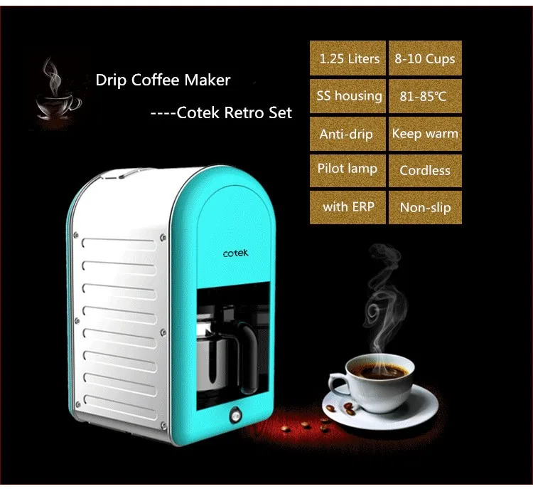 Retro Design Color Tiffany Blue Drip Coffee Maker - 1000watts