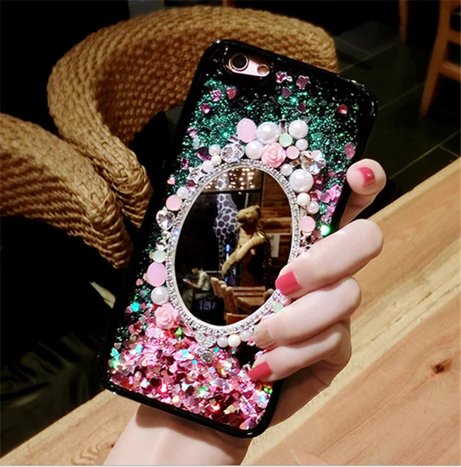 Custom 3d Dynamic Silicone Glitter Liquid Cell Phone Case With Mirror ...