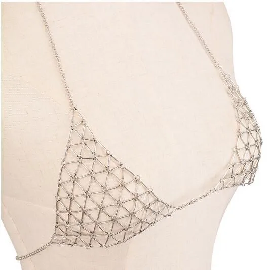 Bikini Bra Body Chain Sexy Triangle Net Harness Chainmail Necklace