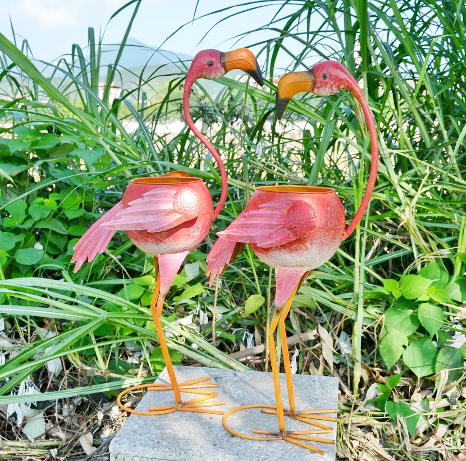 Outdoor Garden Decorative Animal Shape Metal Pink Flamingo Flower Pot ...