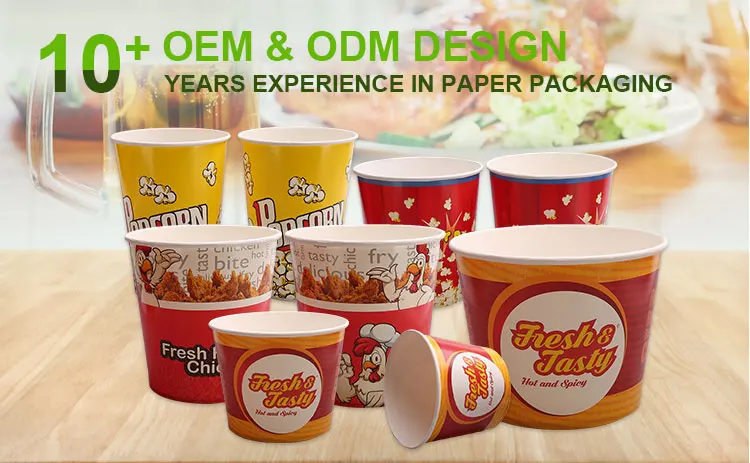 Custom Logo White Cardboard Disposable Packaging Buckets