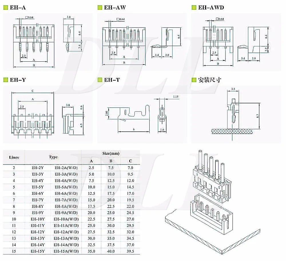 Pitch B2b-eh-a B3b-eh-a B4b-eh-a B5b-eh-a(lf)(sn) Electronic Connector Manufacturers Jst Eh 2 ...