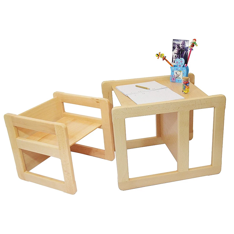 3 In 1 Children's Multifunctional Beech Wood Kids Table And Chairs Set ...