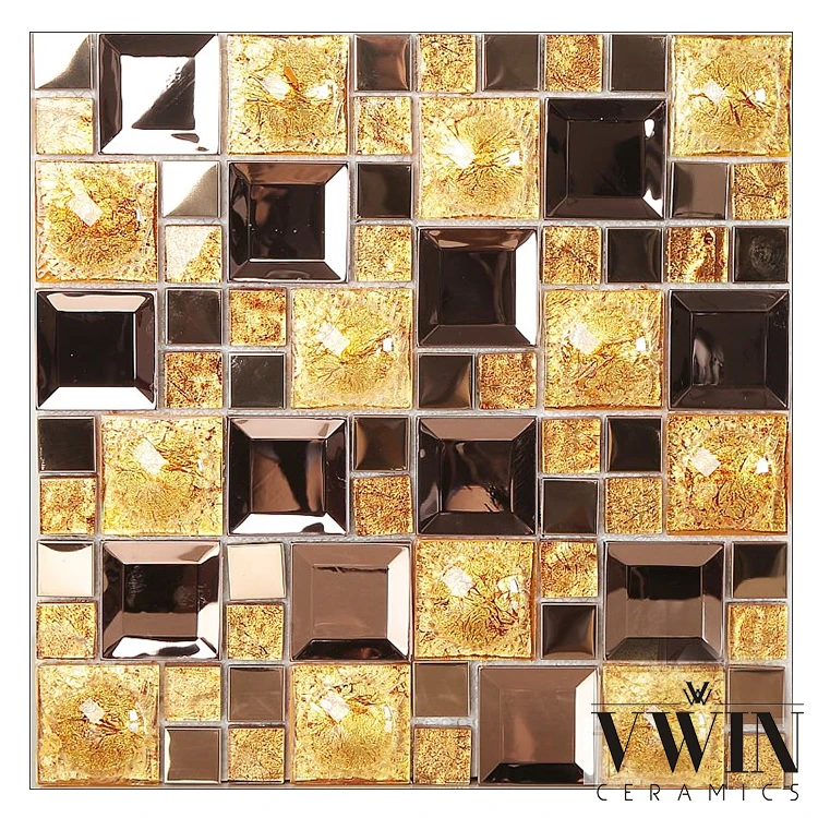 Shiny Gold Crystal Mosaic Glass Tiles Gold Color Mirror Glass Mosaic ...