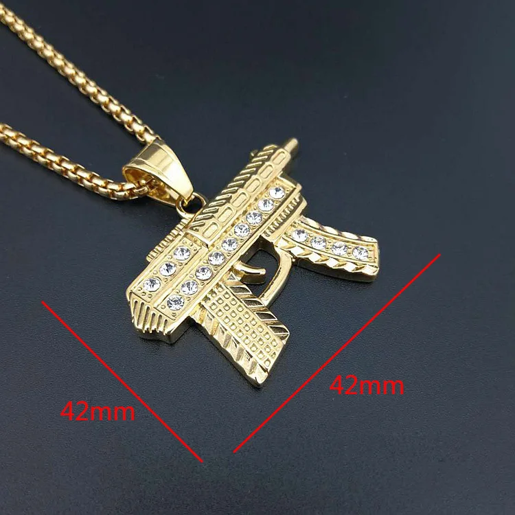 Fashion Men 24 Inch Iced Out 18k Gold Uzi Gun Pendant Necklace - Buy ...