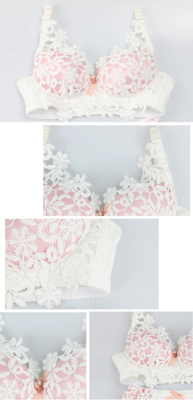 Embroidery Flower Bra Set Women Wire Free Push Up Bra Letter Set ...