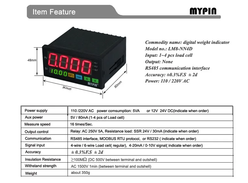 MYPIN 디지털 RS 485 계량 표시기, 로드셀 표시기 (LM8-NN4D)| Alibaba.com