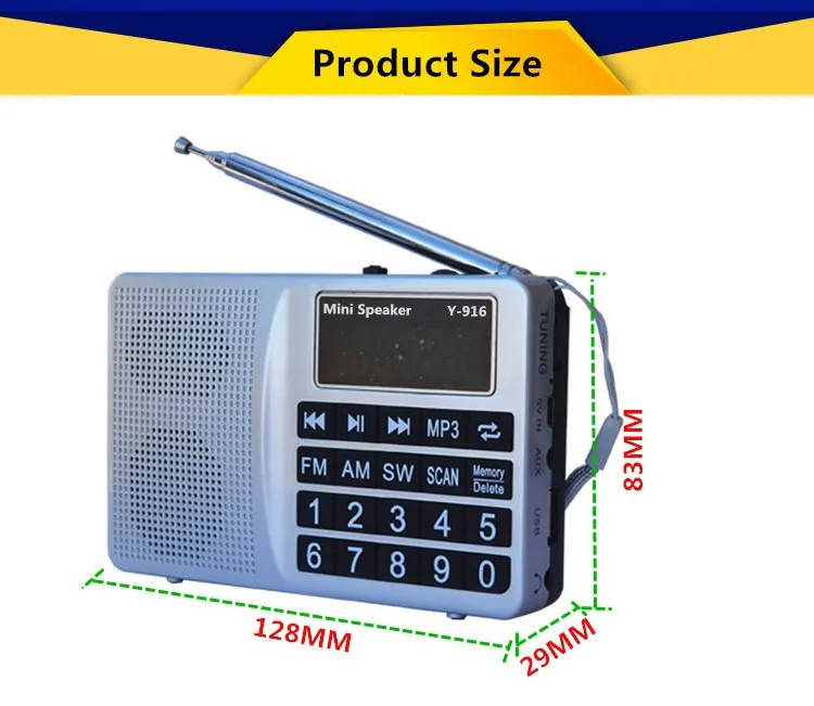 Portable AM FM SW Radio - 9 Bands with Built-in Speaker