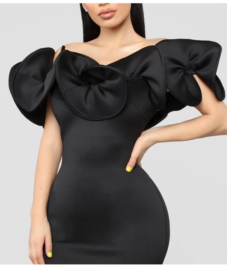 Floral Off Shoulder Evening Dress Gowns Structured Ruffle Maxi Dresses ...