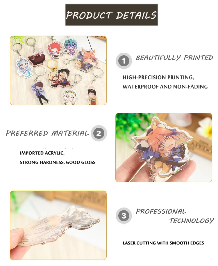 Custom Cartoon Character Printed Keychain Clear Anime Acrylic Charms ...