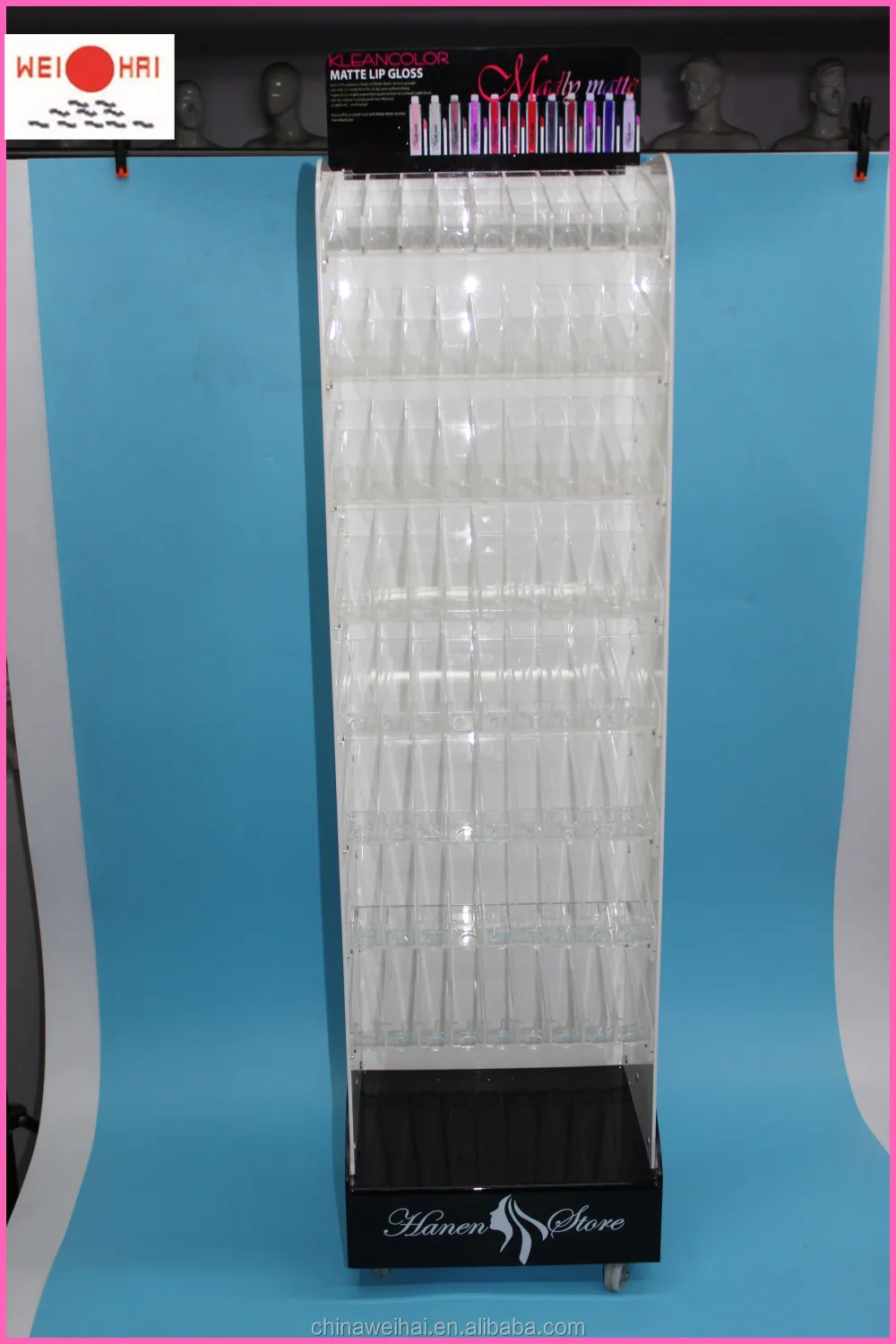 Acrylic Lip Gloss Display Stand With Wheels - Buy Lip Gloss Display ...