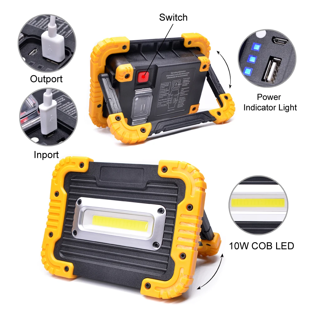 10w Led 750lms Outdoor Portable Working Lamp Rechargeable Cob Camping ...