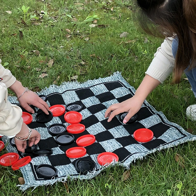 Large Checkers, 3-in-1 Jumbo Checkers Rug Checkers Board Game with ...