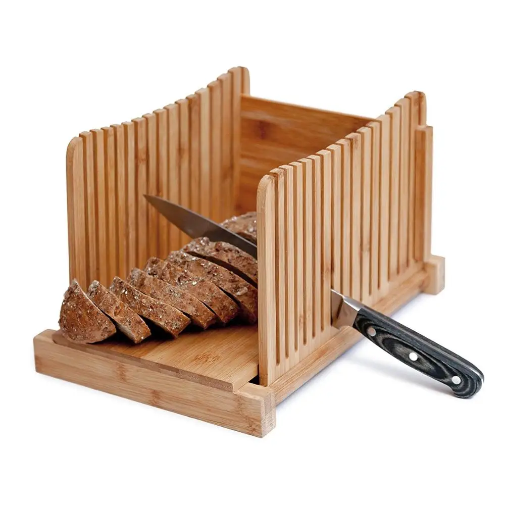 Bamboo Wood Compact Foldable Bread Slicer Box Cutter With Cutting Board ...