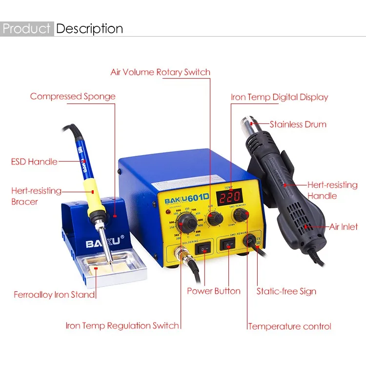 Smd Rework Soldering Station 852d Upgraded Bk-601d For Heating Bga Digital Quick Hot Air Solder ...