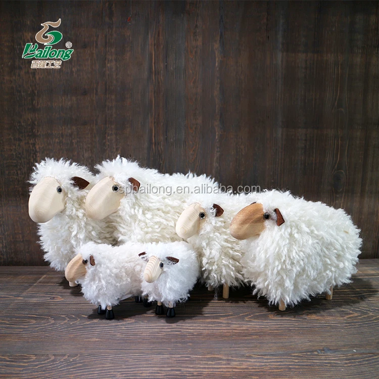 Lovely Decorative Table Home Decoration Wooden Sheep With Wool - Buy ...
