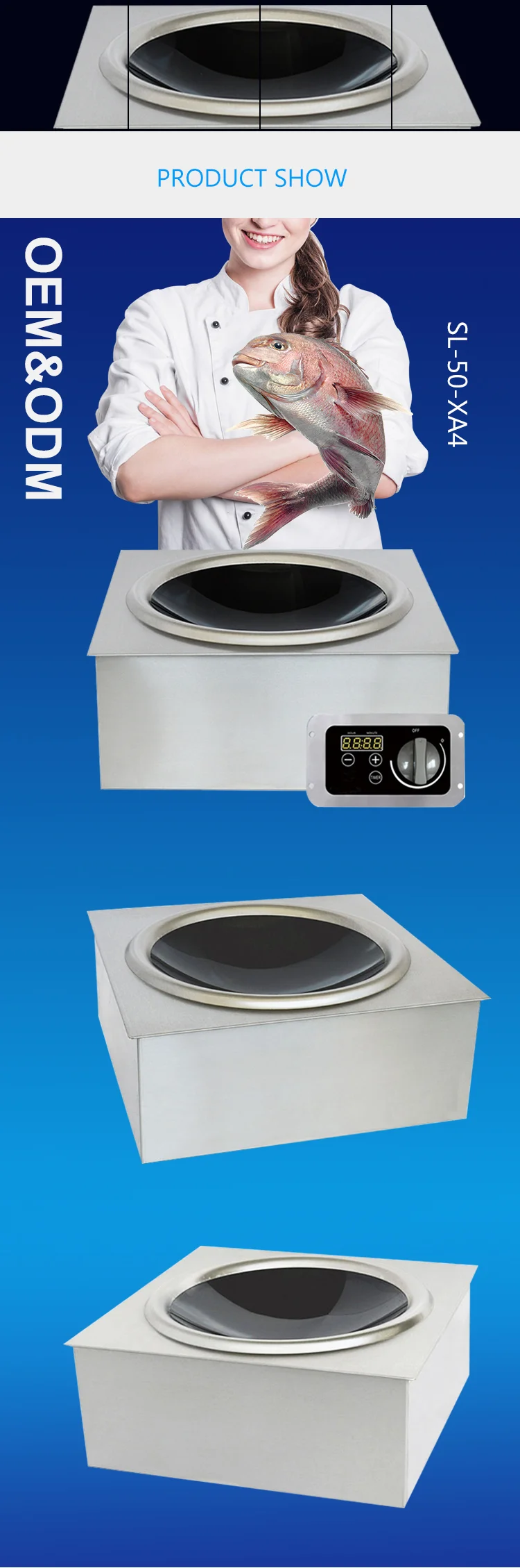 220V 5kW Commercial Electric Built-in Induction Wok Hob Cooker Use in ...