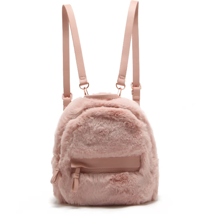 Oem Designer Cute Mini Pink Artificial Wool Faux Fur Backpack Bag ...