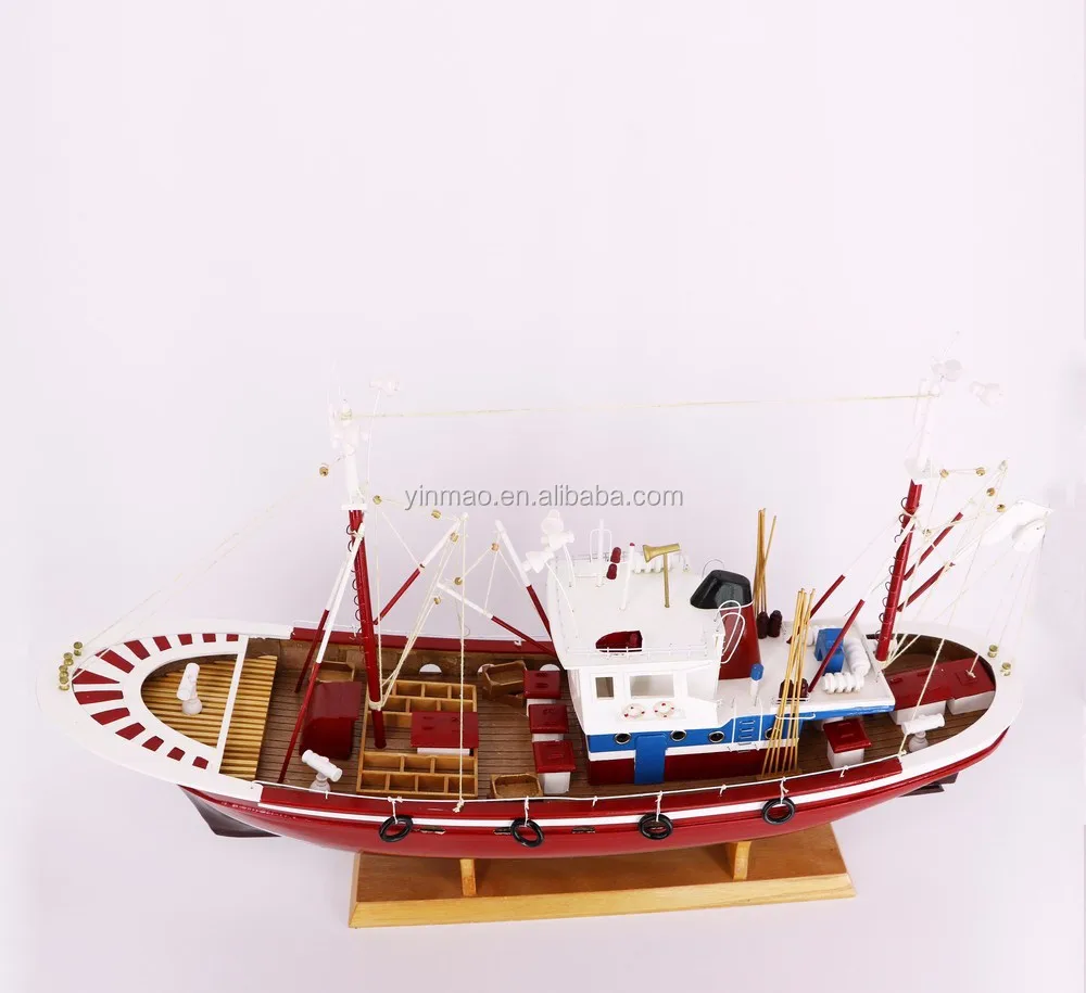 Fishing Boat Model,86x22x60cm,Wooden Fish Ship Hand Craft Model,Red And ...