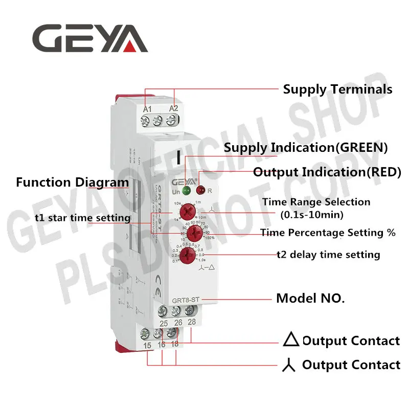 Geya Grt8-st Star Delta Relay Delay On Of Motors Star Delta 16a Spdt ...