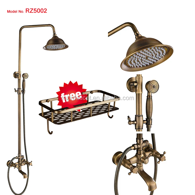 Antique Brass Shower Faucets Set 8 Rainfall Shower Commodity Shelf