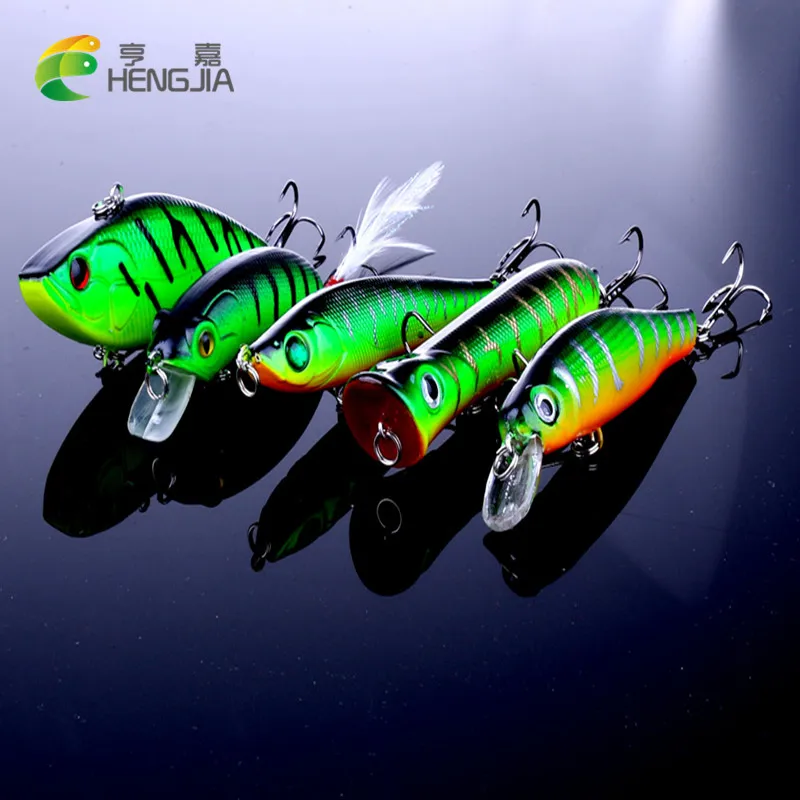 Fishing Lure Set 5pcs Green Color Crankbait Minnow Popper Wobbler Lure ...