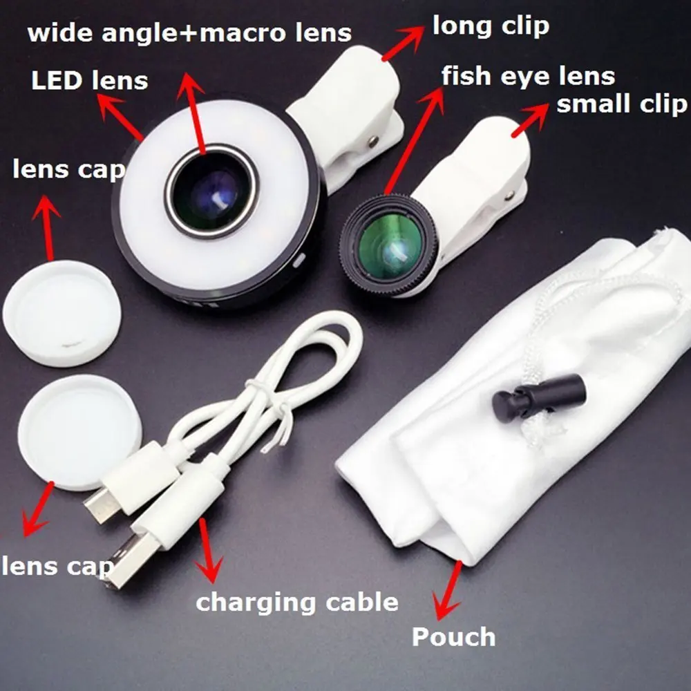 6 In 1 Multi Led Lens Clip-on Flash Light Fisheye Macro Wide Angle ...
