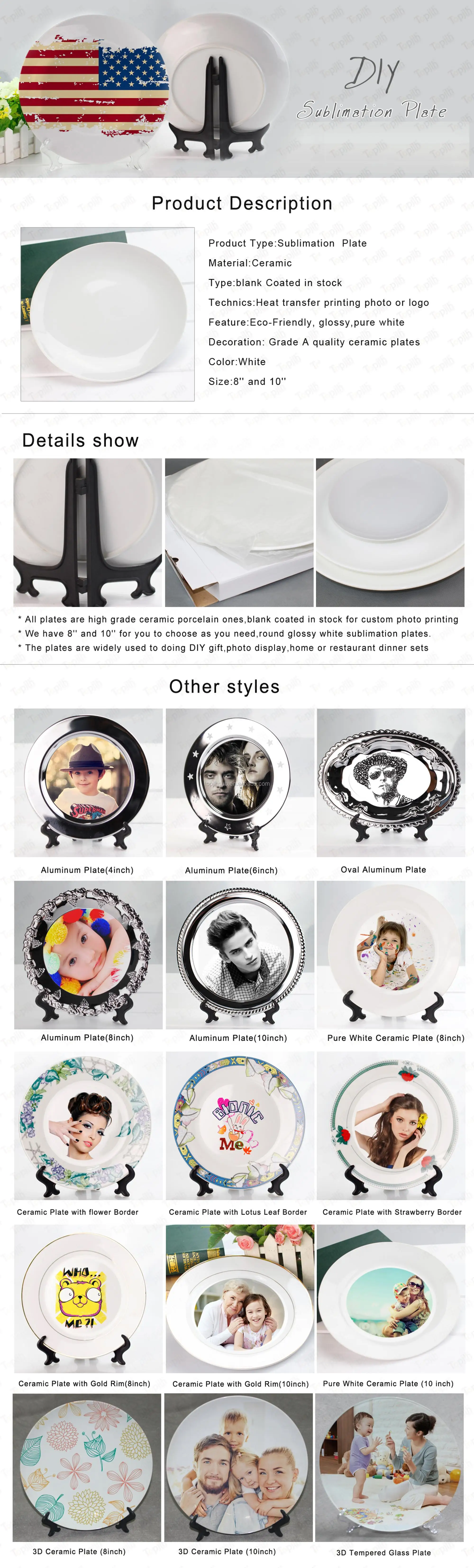 High Quality Personalized Sublimation Blank Gold Rim Decorative Plates ...