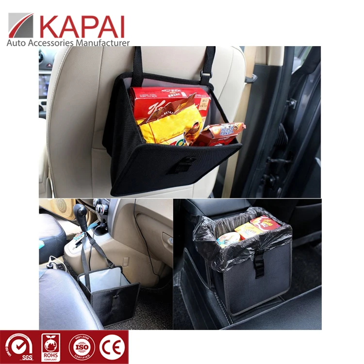 Auto Litter Bag With Side Pocket Black car Trash Can Weighted Bottom ...