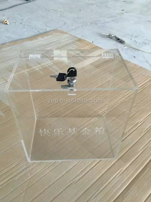 Clear Acrylic Charity Donation Box with Lock - Customizable