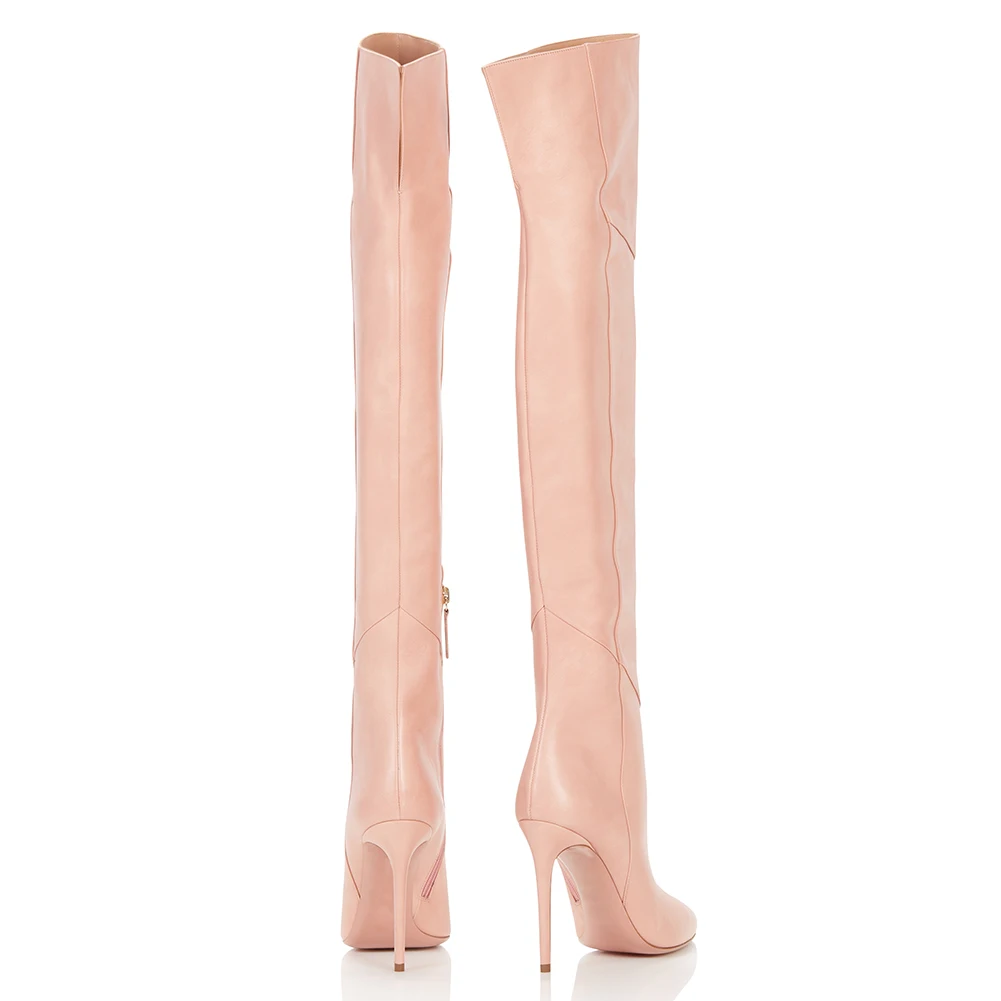 Pink Pointy Long Boots Ladies Winter Heels Pu Shoes Women High Heel ...