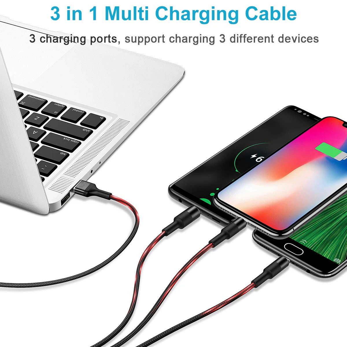 Three In One Dual Port Usb Charger Cable 3 In 1 Multi Use Mobile Phone ...