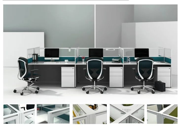 Modern Style Office 6 Seater Workstation With Aluminum Glass Partition ...