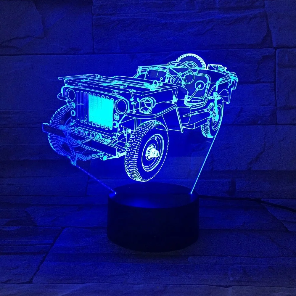 Creative Old Jeep Car 3d Night Light 7 Colors Change Acrylic Led Table ...