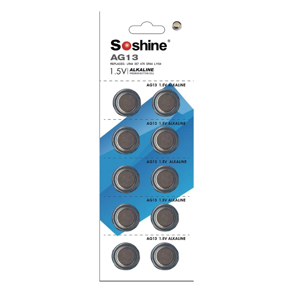 Soshine Ag13/lr44/a76/357/sr44w/gp76a Alkaline Button Cell Battery (pack Of 10) - Buy Button ...