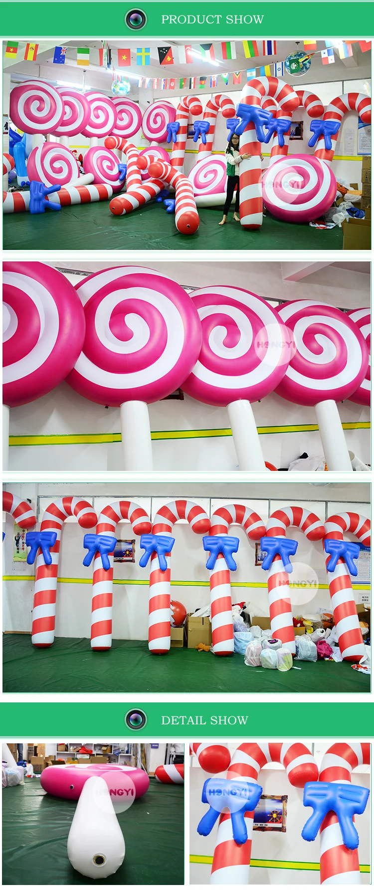 Hongyi Factory Sells High Quality Giant PVC Christmas Inflatable Candy Cane