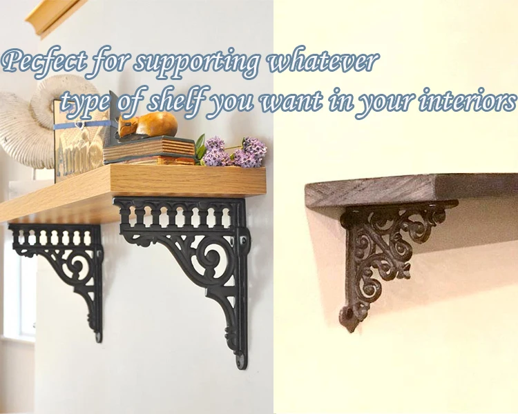 Black Decorative Farmhouse Metal Cast Iron Shelf Brackets