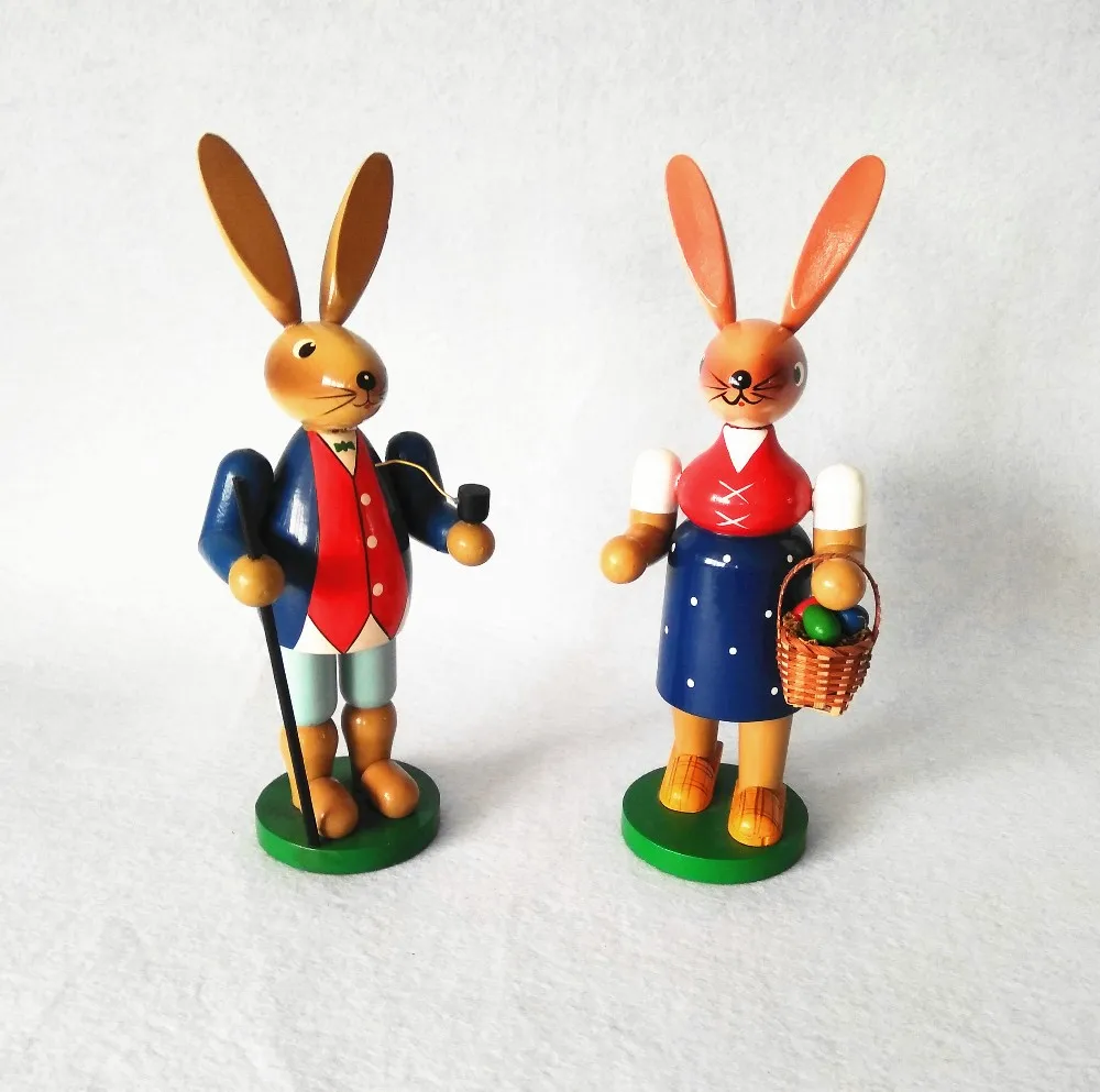 Handmade Wooden Decorative Stand - Easter Rabbit with Flowers