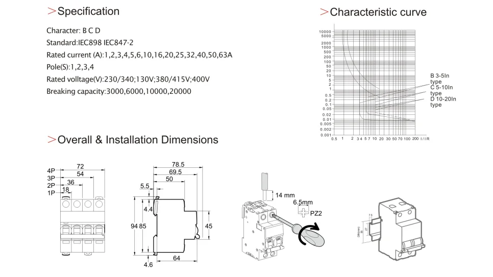 Factory Manufacture Single Acti 9 IC60 RCBO (2P, 3P, 4P) 3 Phase Mcb