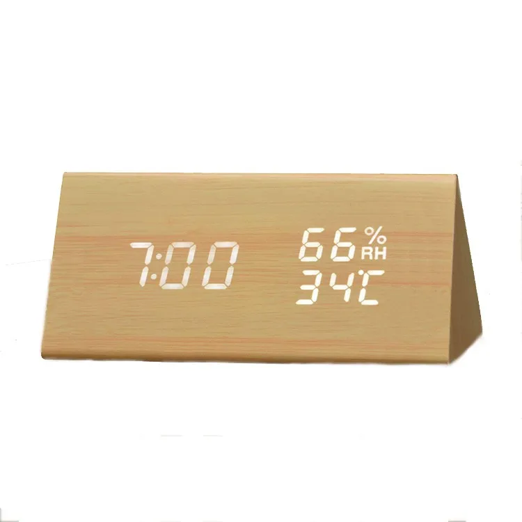Promotional Digital Triangle LED Wooden Alarm Clock